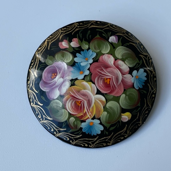 Vintage | Jewelry | Vintage Russian Lacquered Painted Signed Round Pin ...